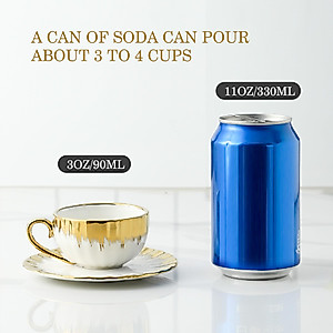 LETAOTAO Espresso Cups and Saucers, 2.5 oz Porcelain Espresso Cups Set of 6, Ceramic Coffee Cups with Gold Trim, Espresso Mugs, Mini Demitasse Cups with Handle for Single Espresso, White