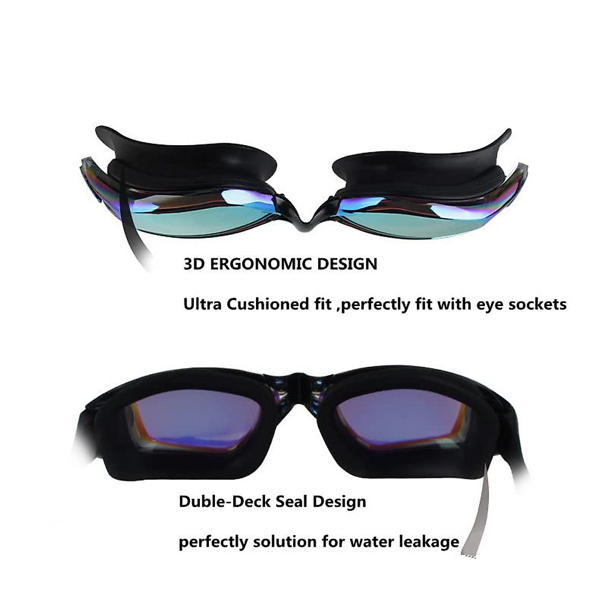 Zsling Swim Goggles, Swimming Goggles No Leaking Full Protection Adult Men Women Youth, Mirrored Anti Fog Goggles, Competitive Swim Goggles (Clear Black)