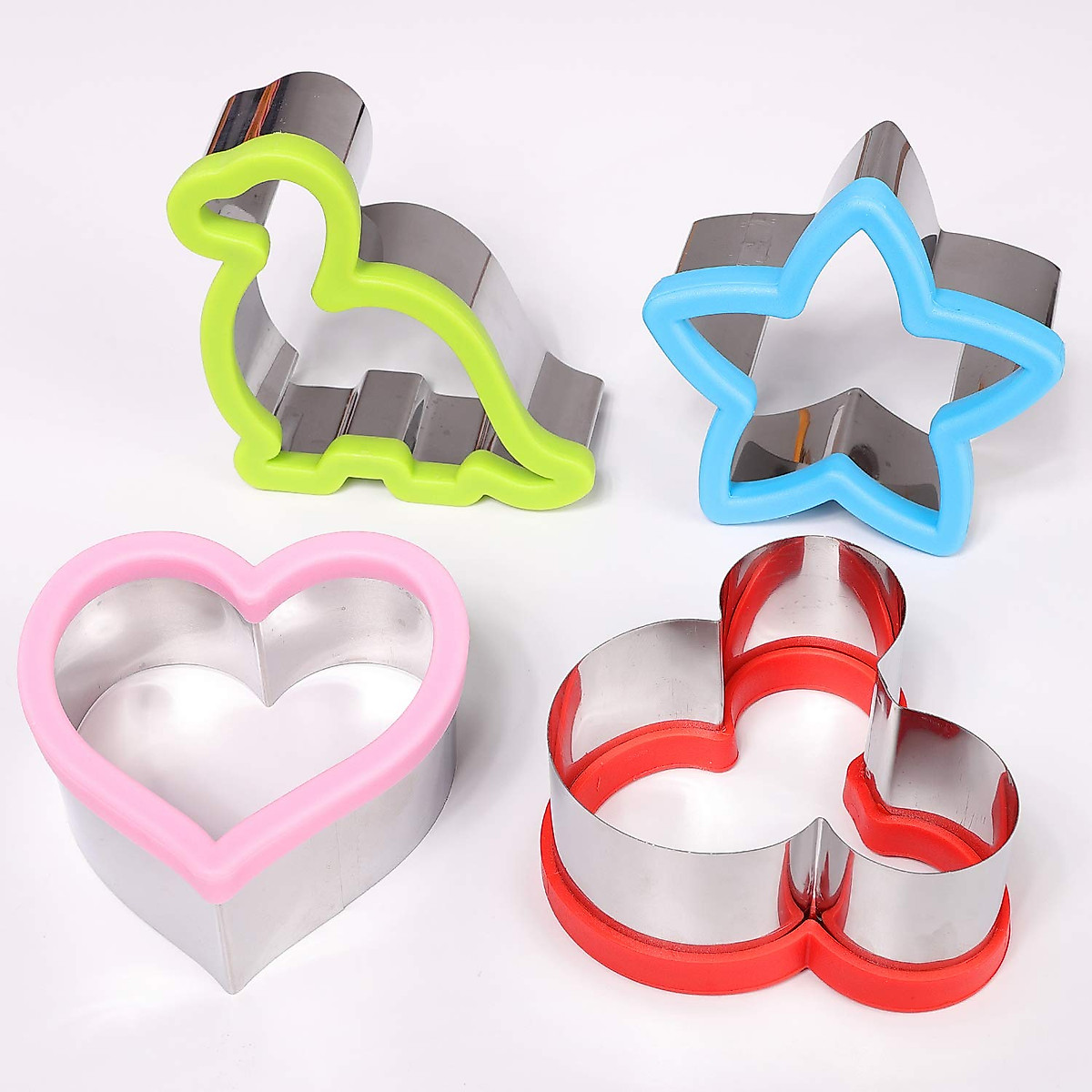Stainless Steel Sandwiches Cutter set, Dinosaur & Heart & Star Shapes Sandwiches Cutter Cookie Cutter -Food Grade Cookie Cutter Mold for Kids (Big+Medium, 8pack)