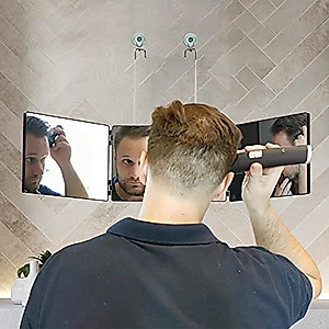 GULAURI 3 Way Mirror with LED Lights for Hair Cutting 360 Barber Mirror Trifold Mirror Portable Mirrors,Adjustable, Portable, Hands-Free