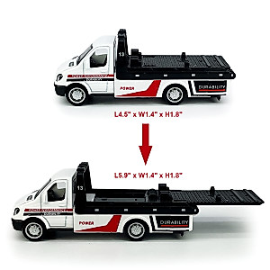 Flatbed Truck Toy Rescue Tow Truck Transport Trailer Car Carrier Metal Diecast Pull Back Vehicles 2 in 1 Vehicle Playset Toy Trucks for Boys Kids Toddlers Birthday Gifts for Age 3 4 5 6, White