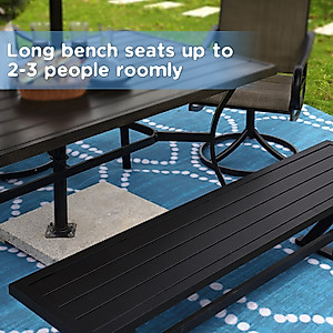 MEOOEM 61.2" Outdoor Patio Bench, Metal Slatted Long Benches, Sturdy X-Leg Seating All Weather for Garden Bistro Backyard (for 2-3 Persons)