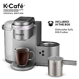 Keurig K-Cafe Special Edition Single Serve K-Cup Pod Coffee, Latte and Cappuccino Maker, Comes with Dishwasher Safe Milk Frother, Shot Capability, Nickel