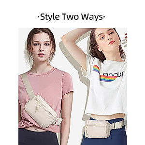 WESTBRONCO Fanny Packs for Women Men, Belt Bag with 4 Zipper Pockets, Fashion Waist Packs, Lightweight Crossbody Bags with Adjustable Strap for Workout/Running/Hiking (Beige)