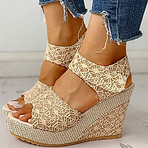 Aniywn Women Espadrilles Platform Wedges Heel Lace Up Sandals Elegant Floral Classic Ankle Strap Shoes
