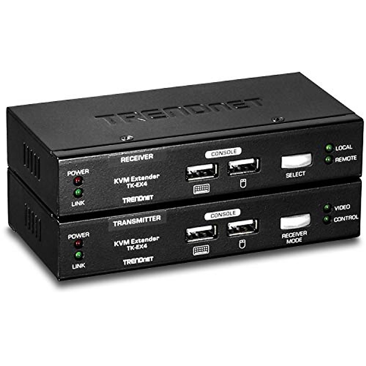 TRENDnet KVM Extension Kit, Extend Keyboard/Video/Mouse Controls, up to 100 Meters (328 ft.), Hot-Keys, Transmitter, Receiver, PS/2, VGA, TK-EX4