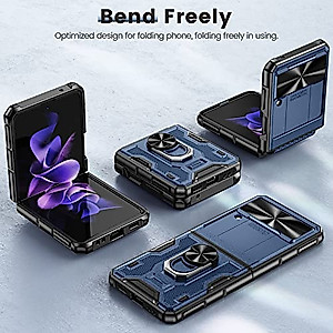 Caka for Samsung Galaxy Z Flip 3 Case, Z Flip 3 Case with Kickstand, Camera Cover & Hinge Protection with Built-in 360°Rotate Ring Stand Magnetic Protective Phone Case for Galaxy Z Flip 3 -Blue