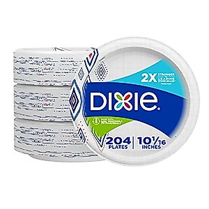 Dixie 10 Inch Paper Plates, Dinner Size Printed Disposable Plate, 204 Count (3 Packs of 68 Plates)