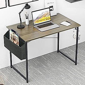 SogesHome 39.37 inches Computer Desk Laptop Table Home Office Workstation Gaming Desk Writing Table with Side Storage Box, Earphone Rack, Teak