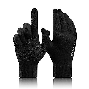 TRENDOUX Men Gloves Winter, Womens Touchscreen Glove Texting Phone Unisex - Driving Running Work - Anti-Slip Grip - Elastic Cuff - Soft Knit Material - Winter Warm Glove for Cold Hands - Black - XL