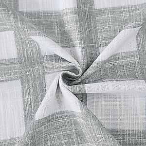 Central Park White Grey Plaid Blackout Window Curtain Linen Buffalo Check Geometric Panel 84" Long for Bedroom Living Room Grommets Top Rustic Farmhouse Room Darkening Thermal Insulated Drape, 1 Pc