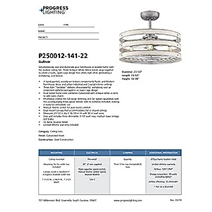 Progress Lighting P250012-141-22 Gulliver Ceiling Fans, 18-1/8" x 23-1/2", Gray