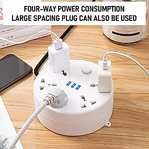 MIANHT Power Strip with 3 USB Ports - Travel Power Strip, 6.56Ft Extension Cord with 5-Outlet, Ultra-Compact Wide Spaced Multi Outlets Plugs Sockets, for Room, Work