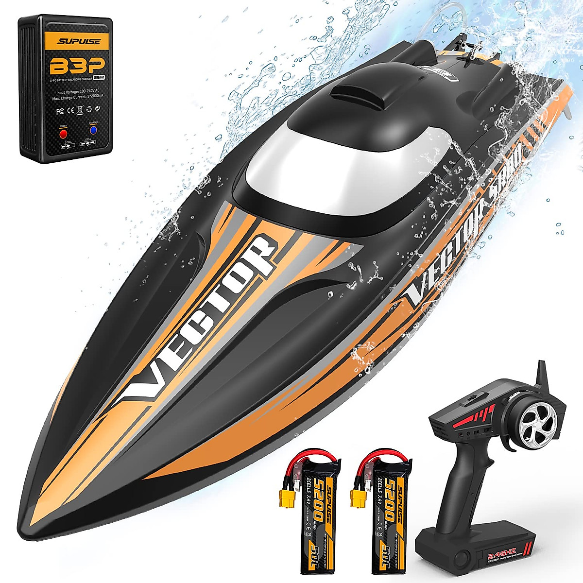 VOLANTEXRC Brushless Remote Control Boat VectorSR80 45MPH High-Speed RC Boats for Adults Ready to Run Waterproof Design Fast RC Boat with Self-Righting for Lake & River Toy Gifts (798-4 RTR)
