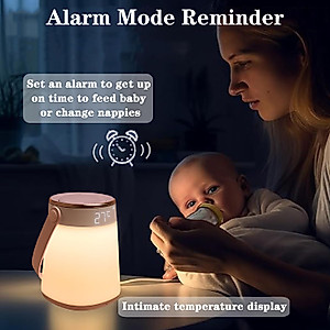 Lotuze Night Light Dimmable for Kids, Rechargeable Portable Touch Lamp with Alarm Clock, Nursery Night Light with Time and Temperature Display for Bedroom, Nursery