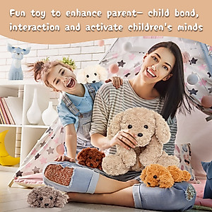 DOLDOA Stuffed Dog Animal for Kids Stuffed Mommy Dog with 4 Baby Puppy in her Tummy Plush Cute Dog Toy for Girls and Boys