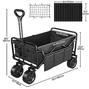 YITAHOME Folding Wagon w/Table Plate, Large Capacity Collapsible Wagon Cart, Adjustable Handle Height Foldable Utility Garden Cart, Outdoor Beach Wagon for Camping, Shopping, Sports, Garden - Black