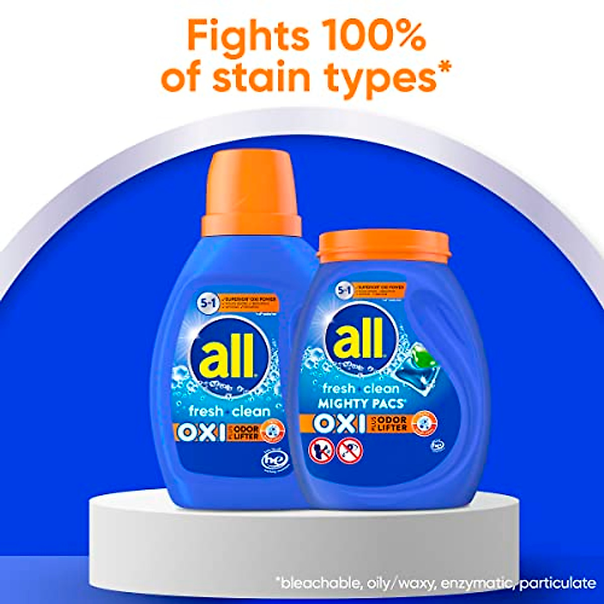 all Laundry Detergent Pacs, Fresh Clean Oxi plus Odor Lifter, 60 Count (packaging may vary)