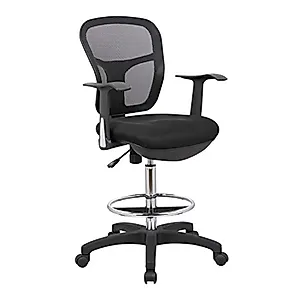 OFFICE FACTOR Drafting Chair with Foot Ring, Mesh Back Drafting Clerk Stool, Adjustable Height, Removable Arms Swivel Chair for Office Home