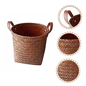 Cabilock Woven Basket Wicker Toy Basket Laundry Basket Woven Trash Container for Cars Woven Storage Basket Car Decoration Closet Baskets Seagrass Storage Baskets Car Toy Brown Leather