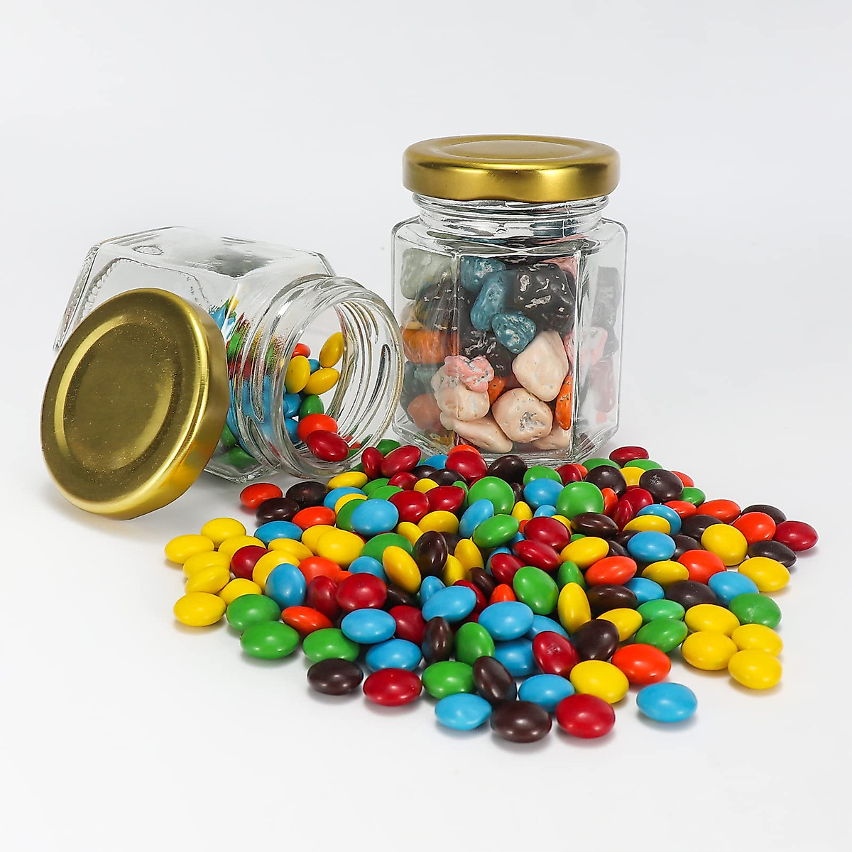 3 oz Hexagon Glass Jars with Gold Lids, 30 Pack Honey Jars Canning Jars Small Spice Jars for Jelly, Herb, Jams, Candy, Wedding Favors, Includes Labels and Pen