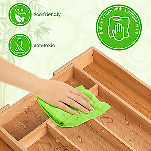 JS HOME Bamboo Expandable Drawer Organizer for Utensils Holder, Adjustable Silverware Organizer and Cutlery Tray, Wood Drawer Dividers Organizer for Silverware, Flatware, Knives in Kitchen