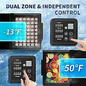 cureder 12 Volt Refrigerator Dual Zone - 55 Liter(58qt) Car and RV Portable Refrigerator with 12V DC and 110-240V AC Options - Ideal Portable Fridge with Compressor for Camping and Road Trips