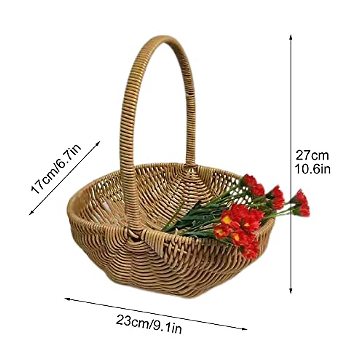 Takefuns Rattan Flower Basket, Hand-Woven Wicker Storage Basket with Handle, Handbasket Storage Box Picnic Petal Basket for Home Wedding Garden Decoration (Style 3)