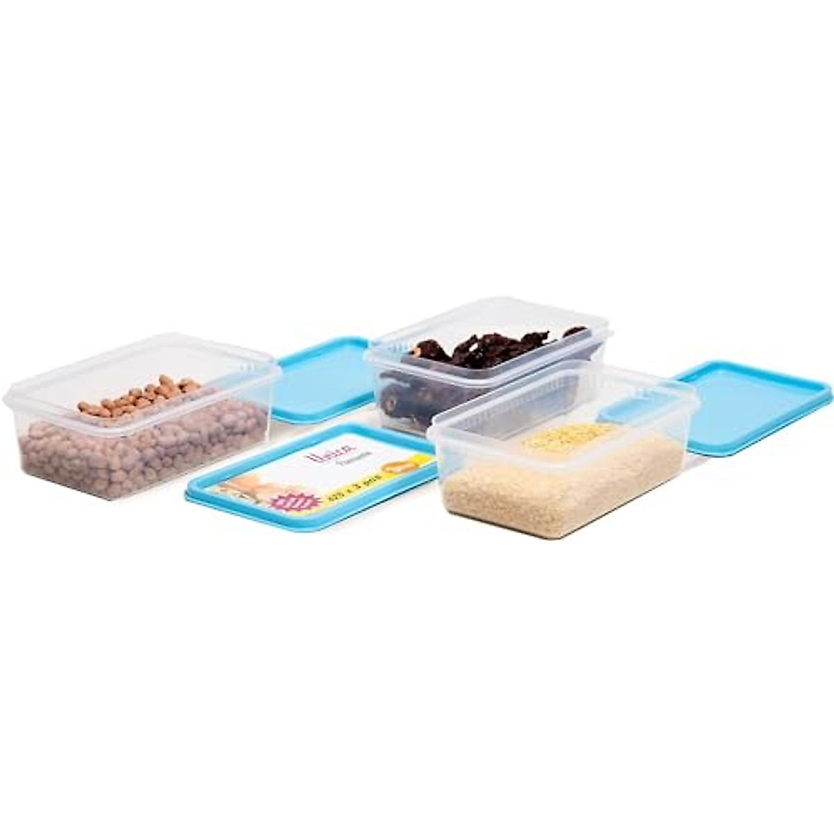 Unica Food Storage Container with Airtight Lid, Stackable Storage Boxes for Cereal, Snacks, BPA-Free, Microwave, Dishwasher & Freezer Safe, Set of 3, Blue, 14 oz, 3.72x3.72x2.04 in