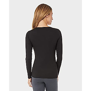 32 Degrees Women's Lightweight Baselayer Scoop Top | Long Sleeve | Form Fitting | 4-Way Stretch | Thermal, Black, Medium