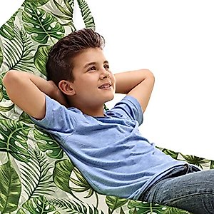 Ambesonne Leaves Lounger Chair Bag, Monstera Leaf Illustration with Hawaiian Floral Elements in Nature Tones, High Capacity Storage with Handle Container, Lounger Size, Green Cream Pale Green