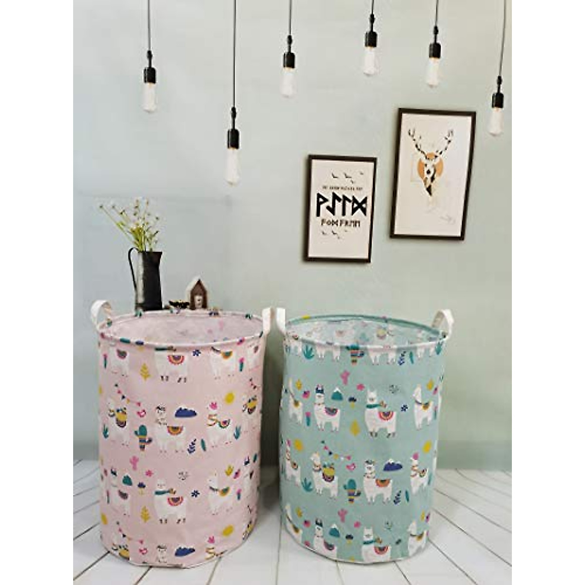 Storage Baskets Waterproof Foldable Organizer Large Storage Bins for Dirty Clothes Home and Office Toy Organizer Laundry Hamper(Pink Llama)