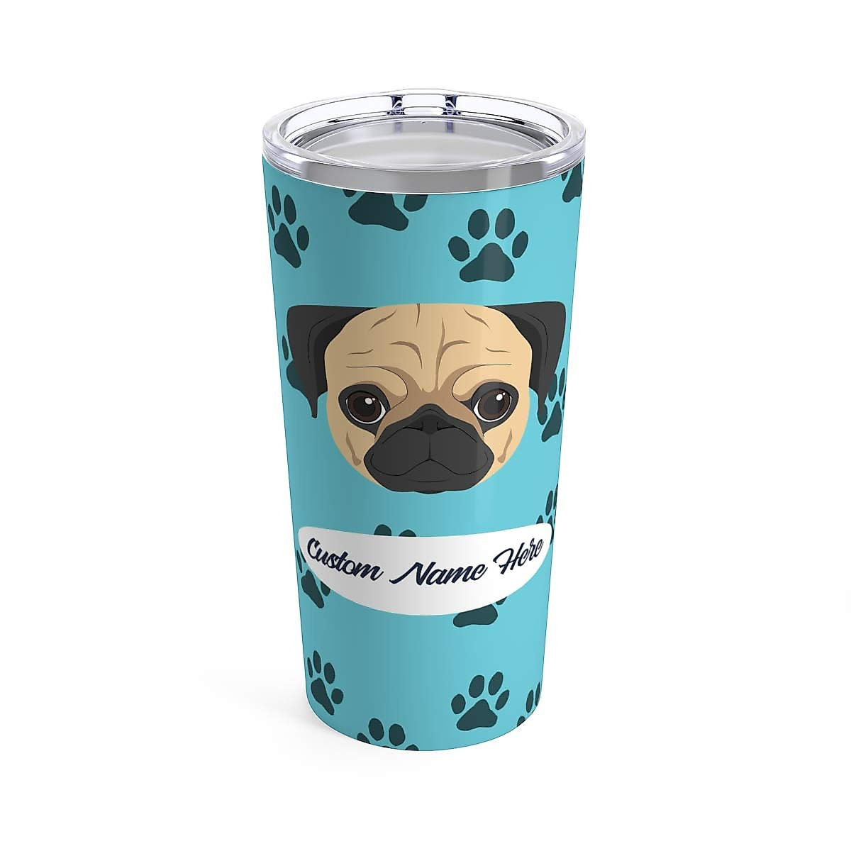 Custom Pug Travel Mug - Personalized Tumbler or Mug for Coffee Beer Warm Cold Drinks Men Women Dogs Pugs Lovers Gifts 20oz