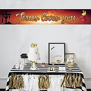 MEFENG Jesus Love You Banner,Yard Sign Nativity Baptism Backdrop,Christmas Holiday Party Supplies,Merry Christmas Party Decorations-9.8 x 1.6 Feet