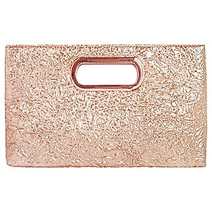 Crushed Metallic Top Handle Clutch, Rose Gold