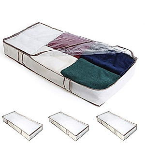 Smart Design Jumbo Underbed Organizer Set of 4 with Aromatic Cedar, Zipper, Handle, and Clear Window - Holds Clothing, Blankets, & Home Items - VentilAir Cotton Canvas Material - 42 x 6 Inch - Canvas