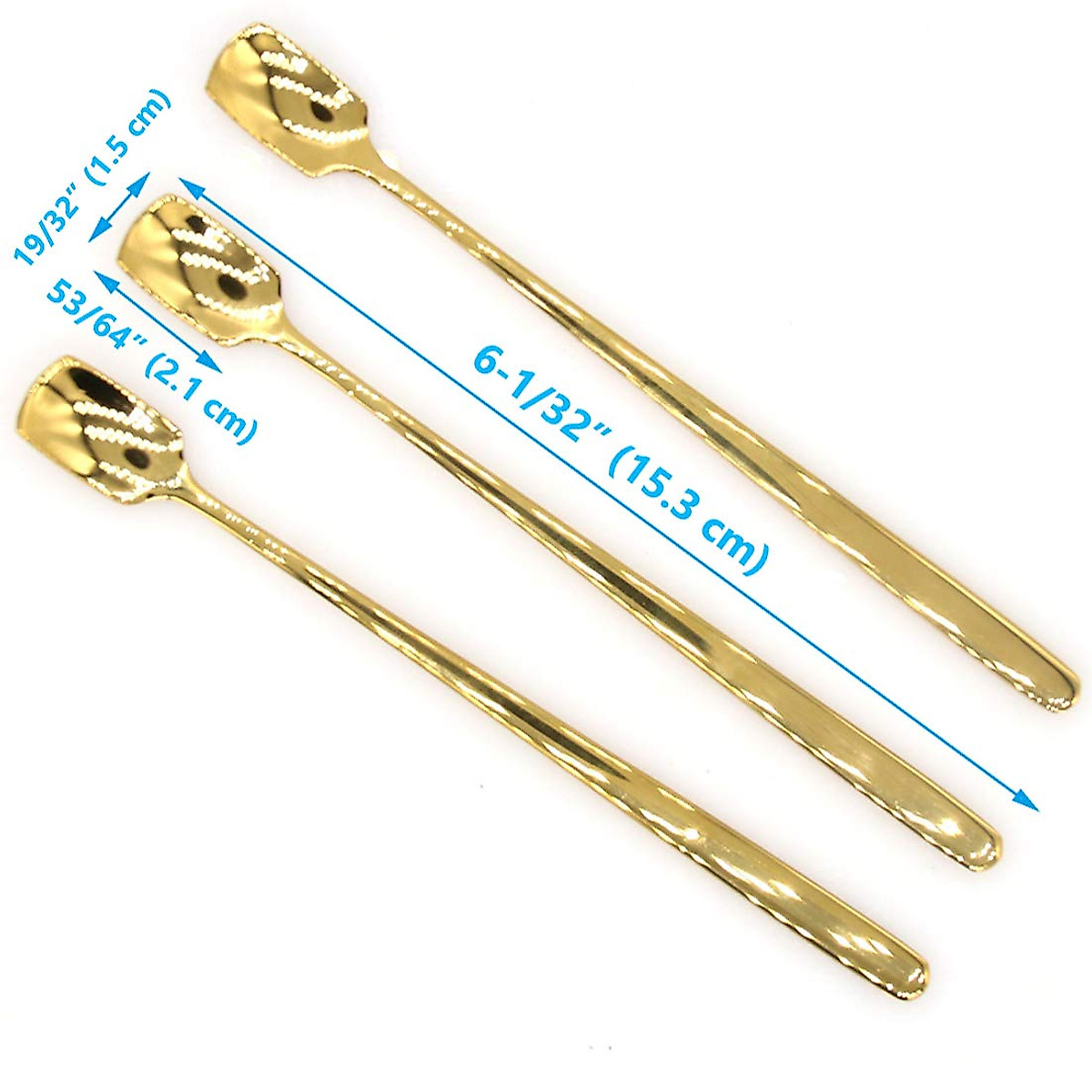 6 PCs Stainless Steel Mixing Spoon with Gold Finish - Stirrer Spoon with Shovel-Shaped Head for Coffee, Ice Tea, Soft Drink, Cocktail, Length 6-1/32-Inch (15.3 cm)