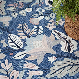 Nourison Washables Floral Navy Multicolor 5'2" x 7' Area -Rug, Easy -Cleaning, Non Shedding, Bed Room, Living Room, Dining Room, Kitchen (5x7)