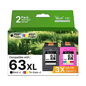 Valuetoner Remanufactured Ink Cartridge Replacement for HP 63 XL 63XL to use with Envy 4520 4512 4516 Officejet 5255 5258 4650 3830 3833 4655 Deskjet 1112 2132 3630 3632 3634 (1 Black, 1 Color)