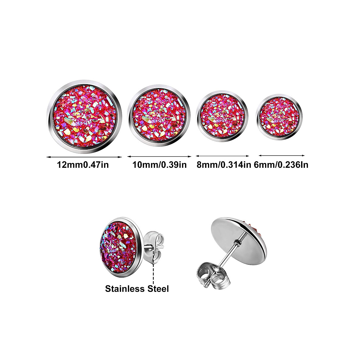 32 Pairs Round Druzy Stud Earrings Bohemian Round Stud Earrings Stainless Steel Pierced Earrings Jewelry for Women Valentines Gift(8 mm)