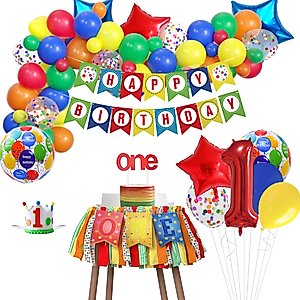 HYOWCHI Sesame Friends 1st Birthday Party Supplies - Sesame Theme First Birthday Decorations, Balloon arch, Highchair Banner, Crown, Banner, Topper, Cartoon Sesame One Year Old Birthday Supplies Decor