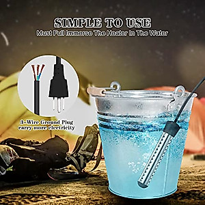 BIRD WISH Water Trough Heater, 1500W Thermostat Control Double Safety Protection Immersion Hot Water Heater Element with Auto Shut Off for Pool, Bucket, Bathtub,Stock Water Tank