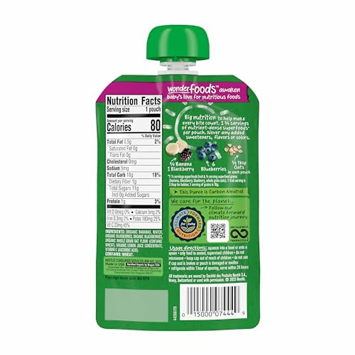 Gerber Organic Banana, Blueberry and Blackberry Oatmeal Baby Food, 3.5 Oz