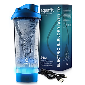 AQUAFIT Electric Protein Shaker Bottle - USB Rechargeable Shaker Bottles 24oz Shaker Bottles for Protein Mixes, Protein Mixer, Gym Accessories, Gadgets for Men (Blue)
