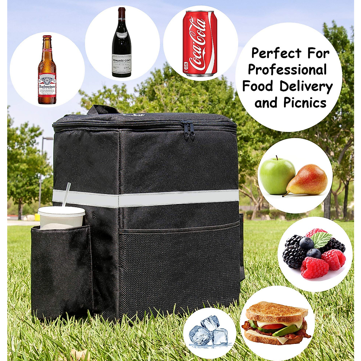 FRESHIE Insulated Food Delivery Backpack with Cup Holders / Drink Carriers Premium, For Drivers Of Door Dash, Postmates, Grub Hub, Pizza Bag, Grocery, Beverage, Commercial Quality (Backpack)