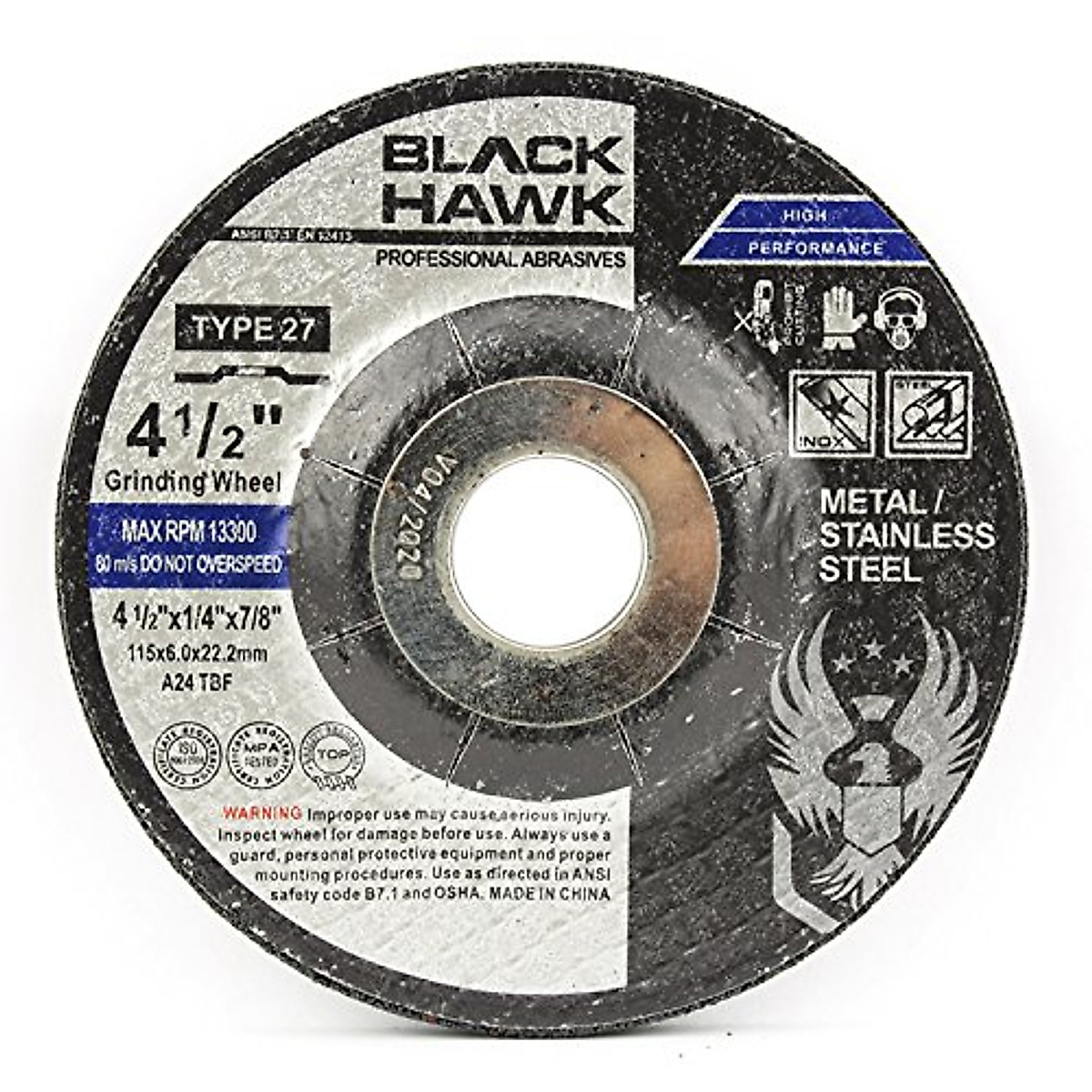 BHA Depressed Center Metal Grinding Wheels for Angle Grinders, 4.5” x 1/4” x 7/8” - 5 Pack