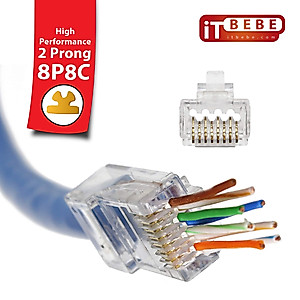 ITBEBE 100 Pieces - Gold Plated RJ45 Cat6 Cat6a Pass Through Connector for 23 AWG Cables