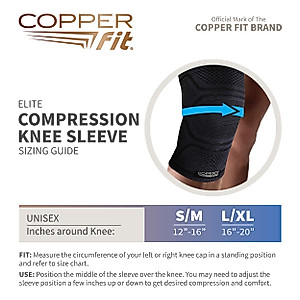 Copper Fit Elite Knee Compression Sleeve Knee Brace, Black (Large/X-Large 16"-20") | One Knee Sleeve Included