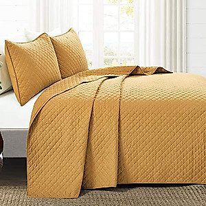 Lush Decor Ava Diamond Oversized 3 Piece Cotton Quilt Set, Mustard, King