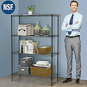 4 Tier Wire Shelving Unit Wire Shelf Storage Shelves Metal Organizer Rack Adjustable Commercial Grade Utility Heavy Duty for Restaurant Bathroom Kitchen 54"x36"x14" NSF-Certified,Black